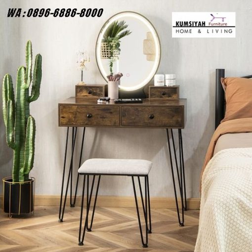 Meja Rias Kayu Natural Dengan Rangka Kaki besi Jakarta