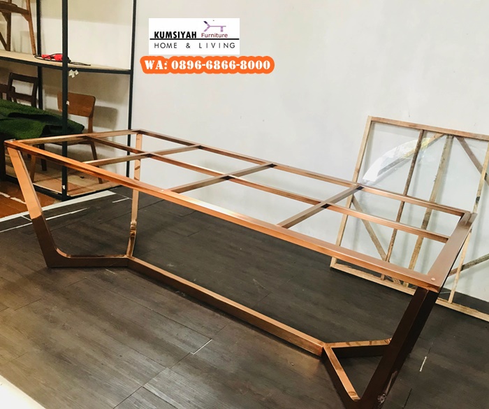 Meja Makan 2 Meter Stainless Gold • Kumsiyah Furniture