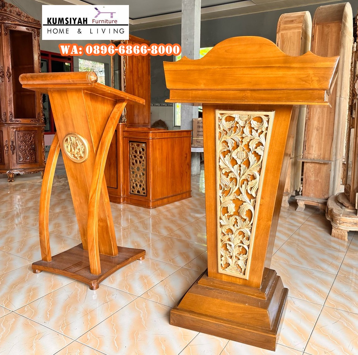 Meja Podium Minimalis Ukir Sederhana • Kumsiyah Furniture